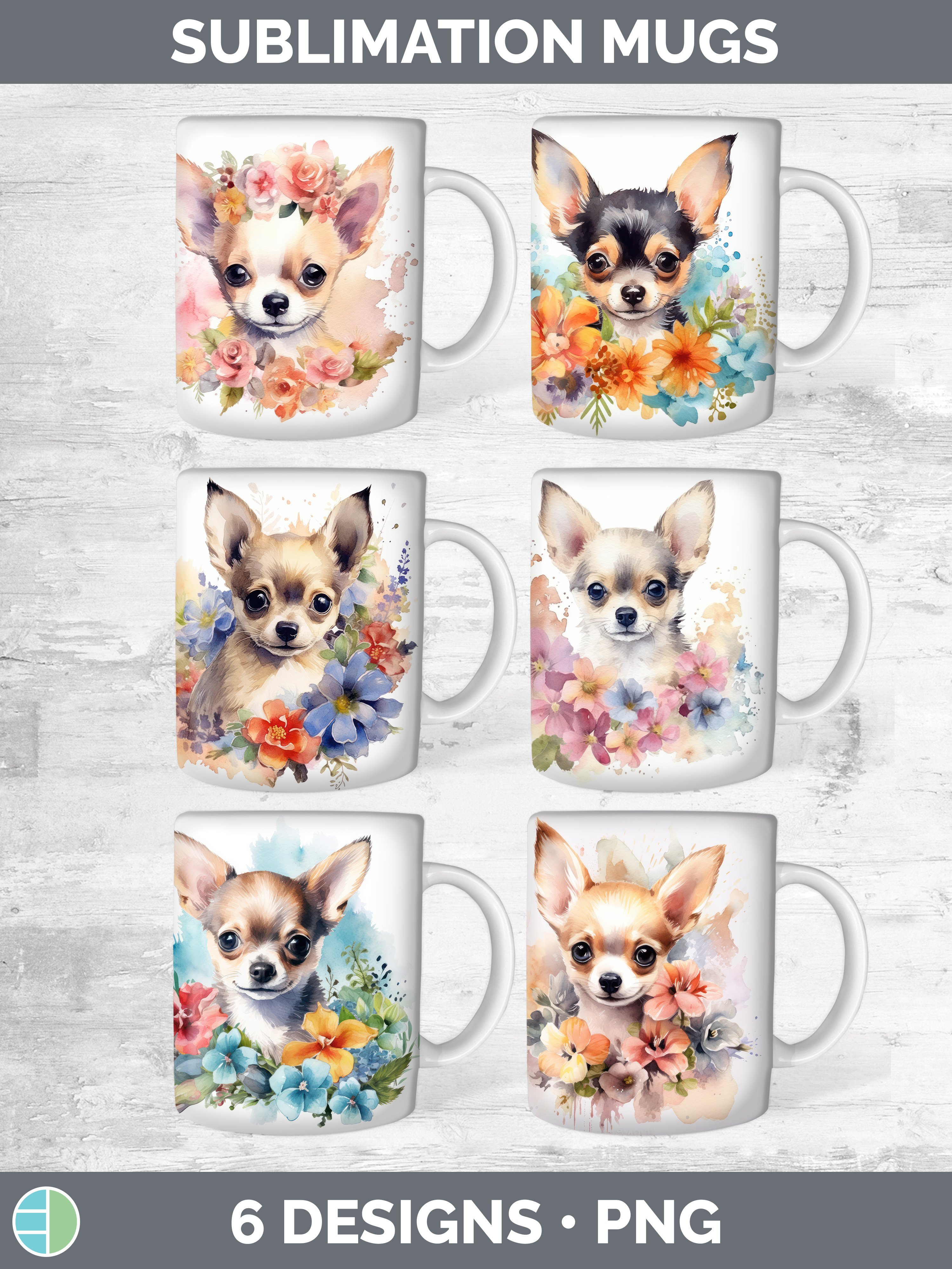 Watercolor Chihuahua Dog Mug Wrap | Sublimation Coffee Cup D