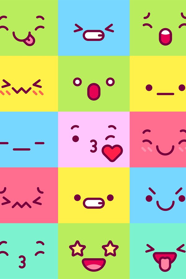 Cute colored faces collection. Happy smile expression