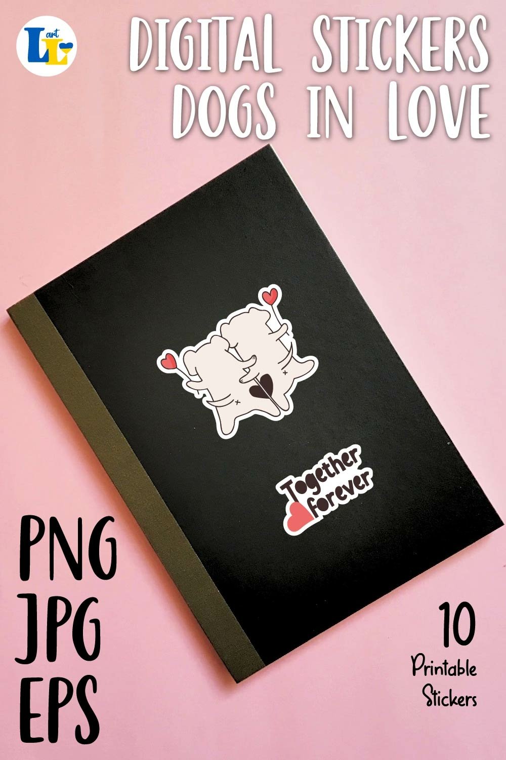 Cute in love dog pets| Printable digital sticker. valentine