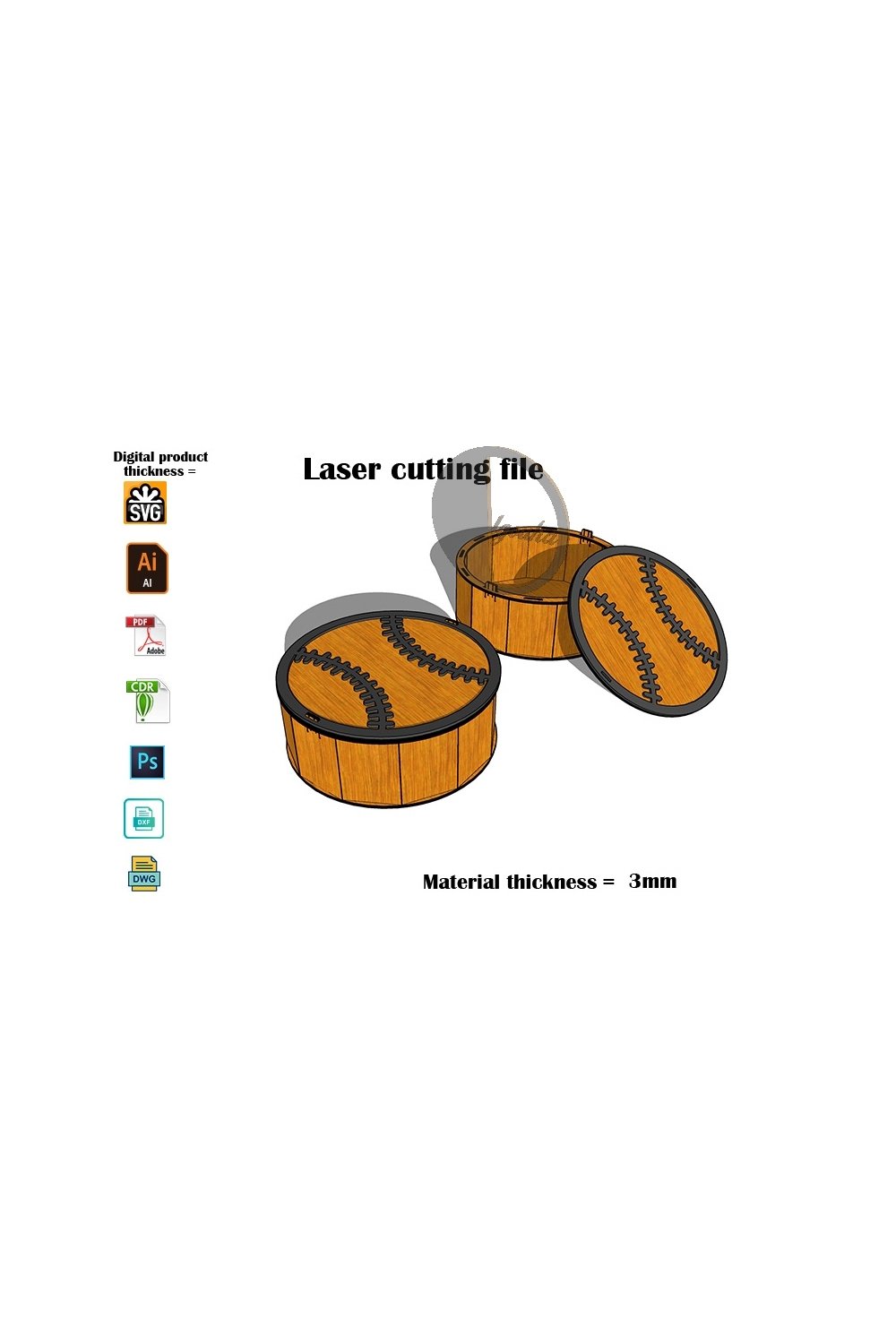Baseball gift box SVG 3mm - Laser cutting File