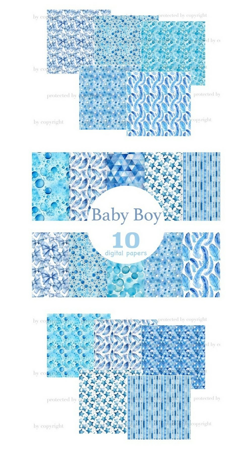 Blue Baby Boy Digital Paper | Baby Shower Pattern