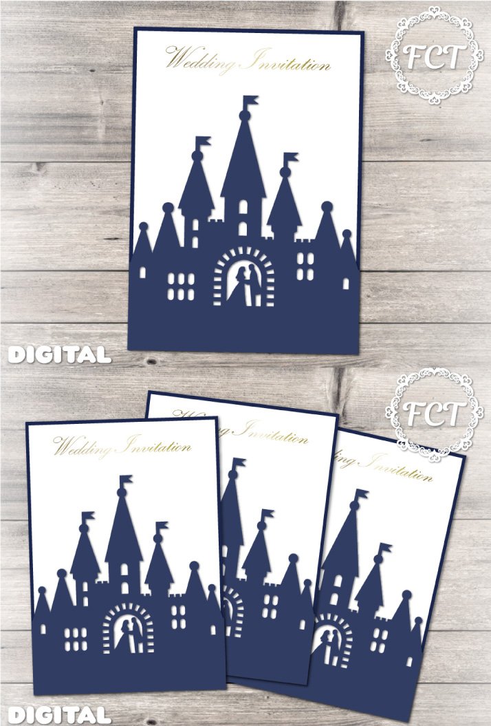 Princess castle SVG pocket envelope 5x7 wedding invitation