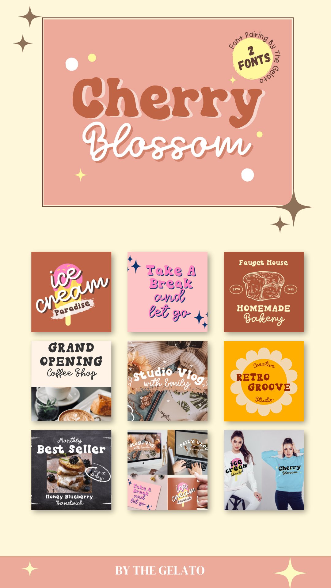 Cherry Blossom Retro Groovy Font Duo
