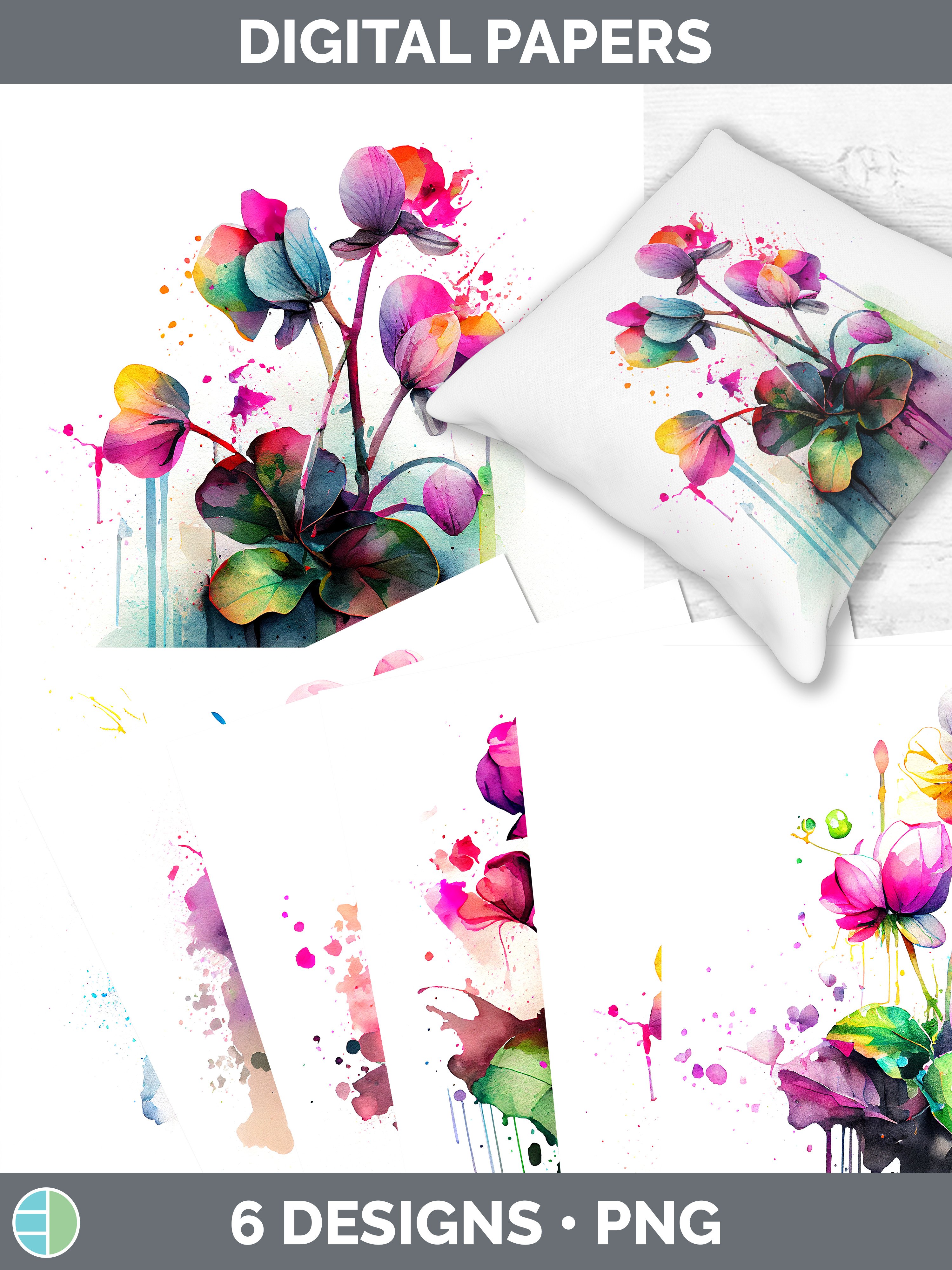 Rainbow Cyclamen Flowers Paper Backgrounds | Digital Scrapbo