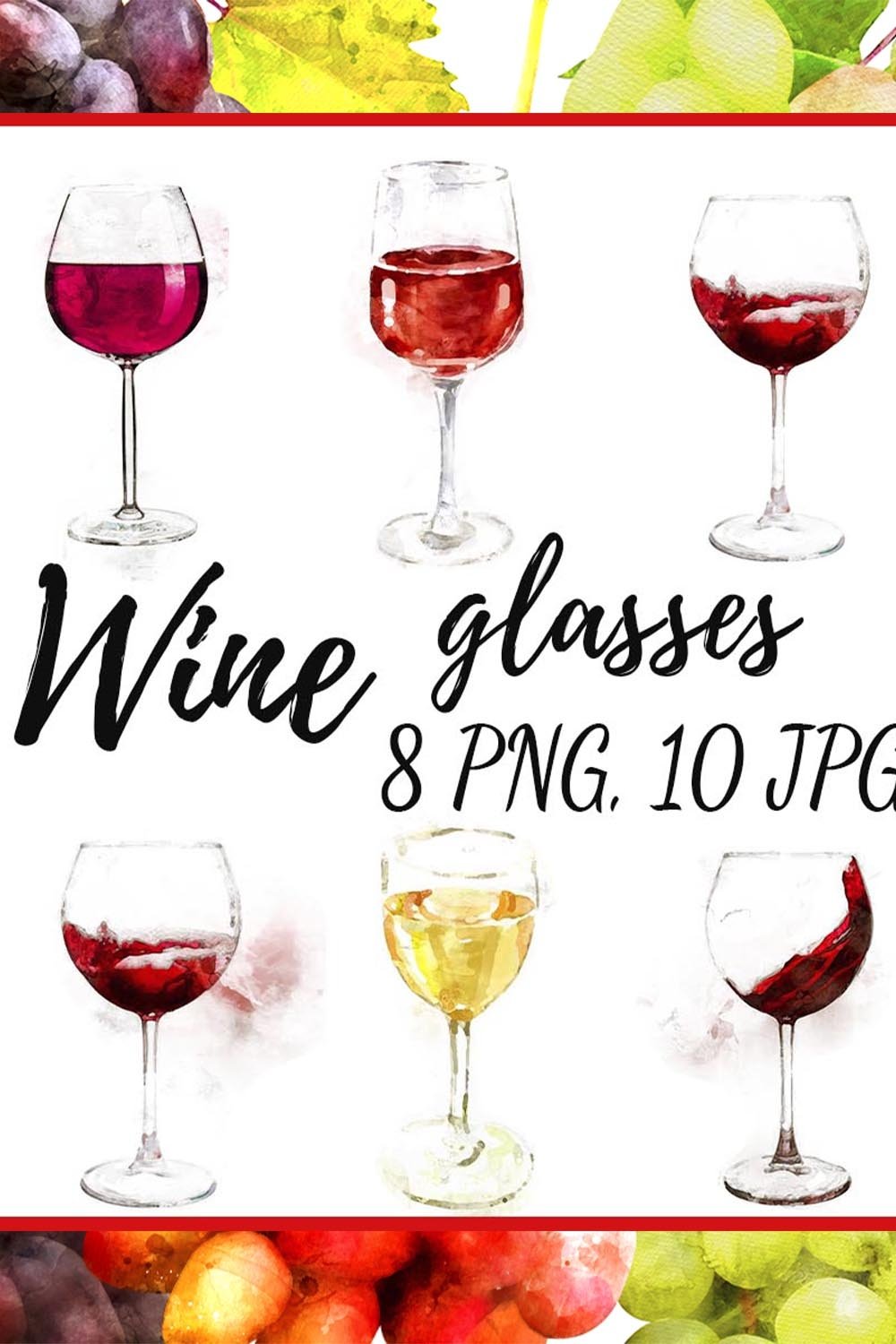 Wine glass watercolor isolated clipart food and drink design