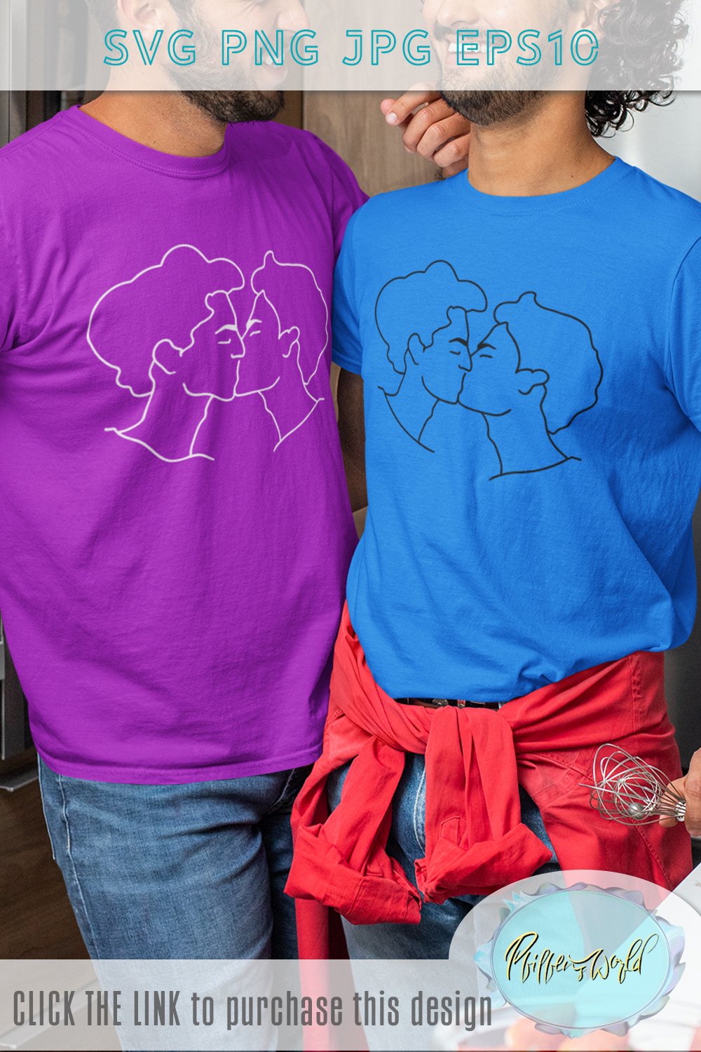 Gay Pride SVG design | LGBT cut file Kissing boys line art