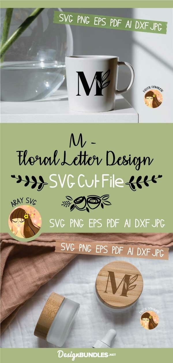 M - Floral Letter Design Svg Eps Pdf Jpg Png Cut Files