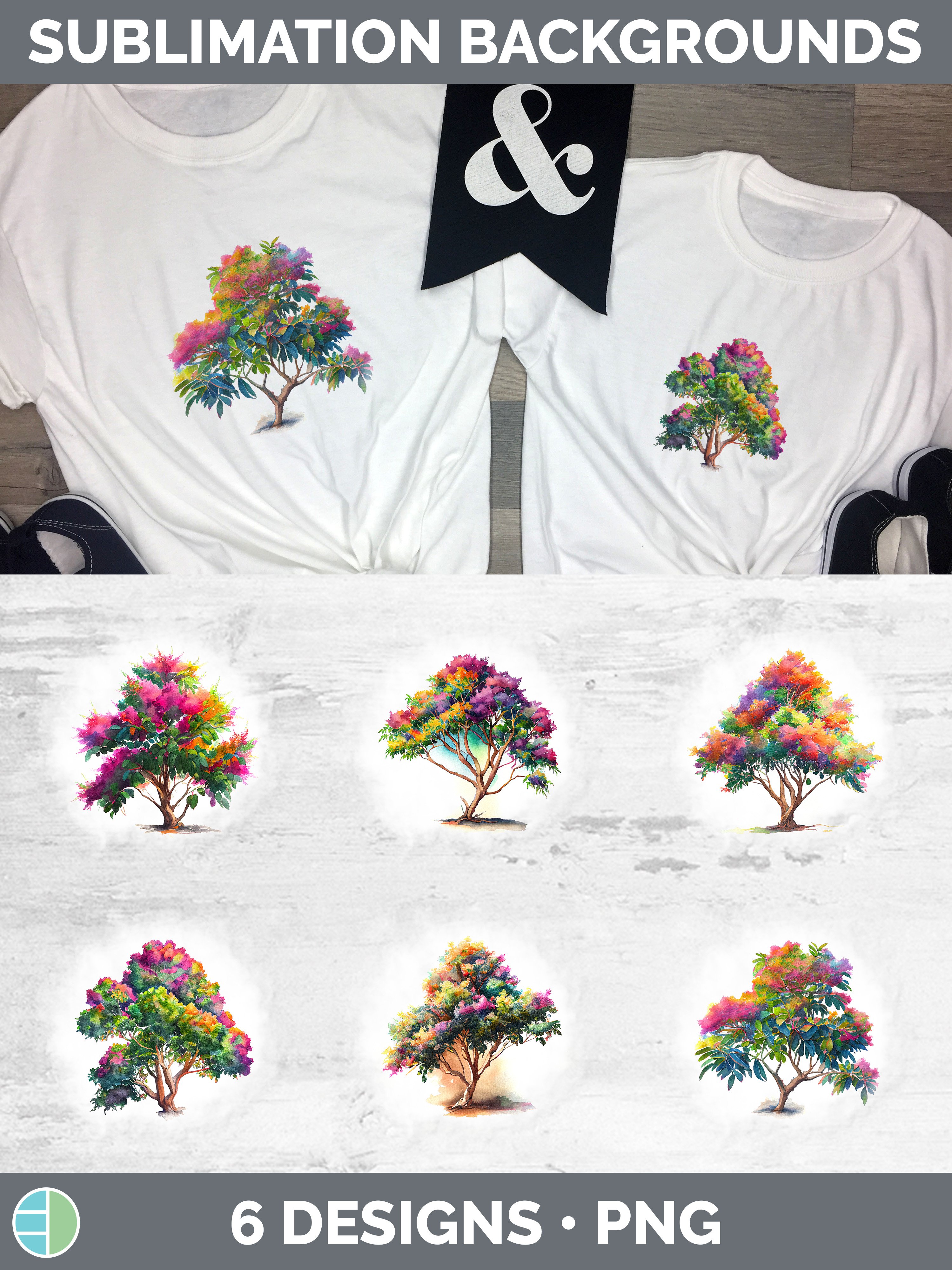 Rainbow Crepe Myrtle Trees Grunge Background | Sublimation D
