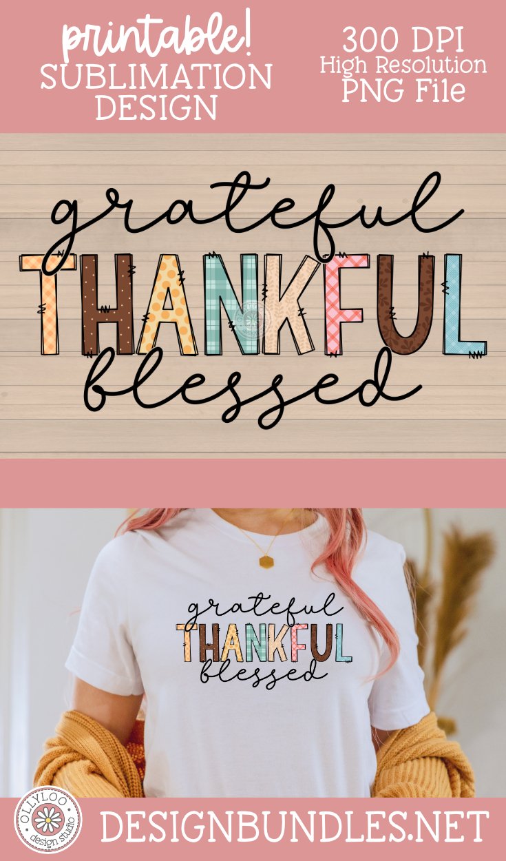Grateful Thankful Blessed Fall Sublimation Design