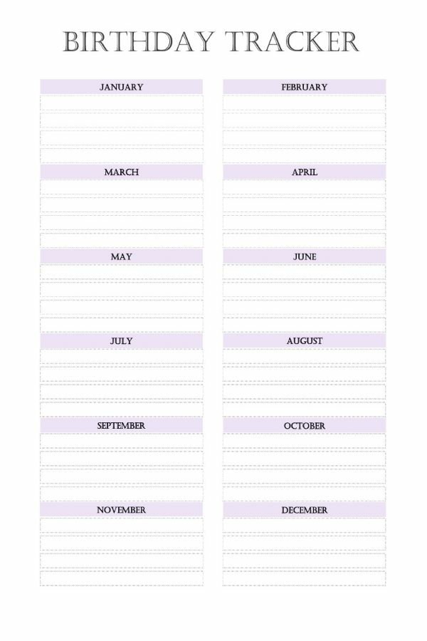 Printable Birthday Tracker / Birthday Keeper Template