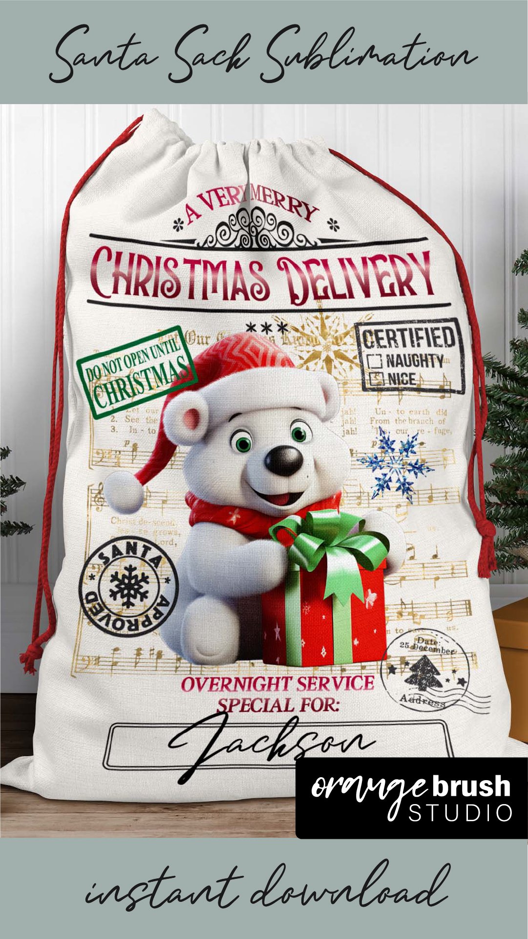 Santa Sack Sublimation Design, Christmas Gift Bag (2722919)