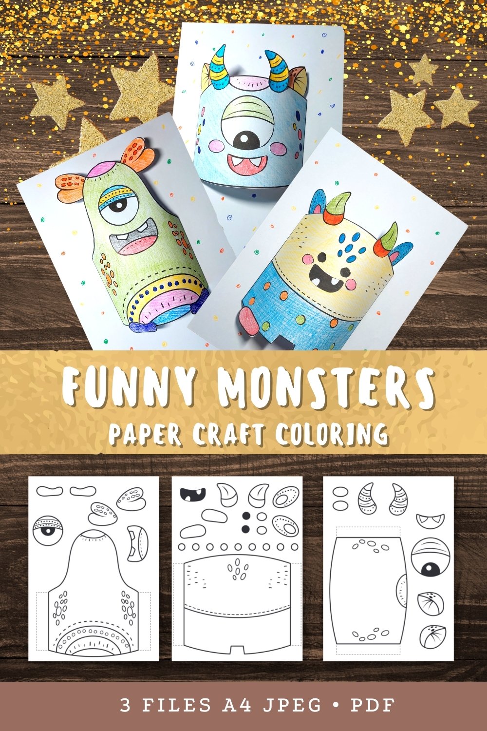 3 Funny monsters cut and glue paper craft