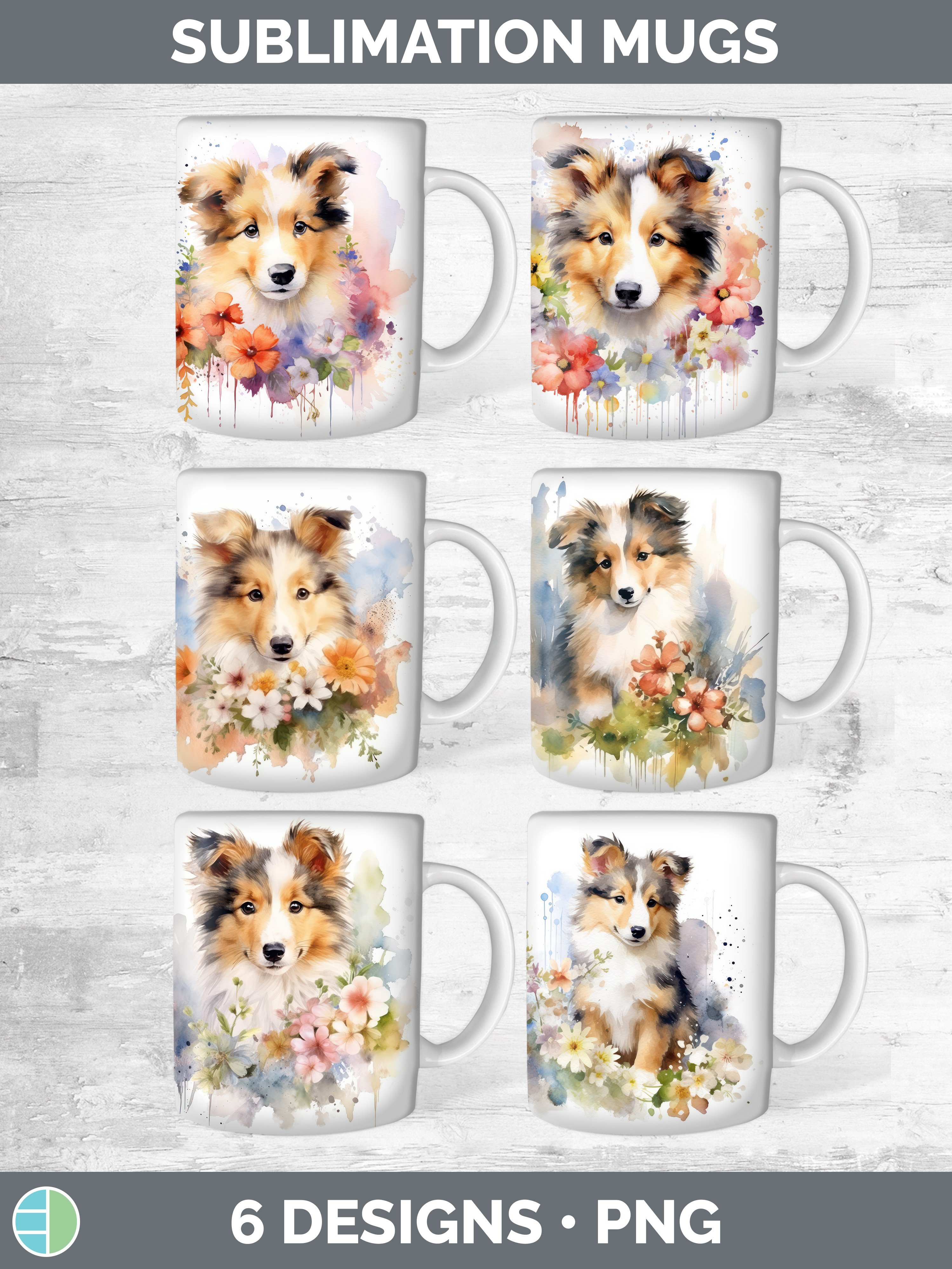 Watercolor Rough Collie Dog Mug Wrap | Sublimation Coffee Cu