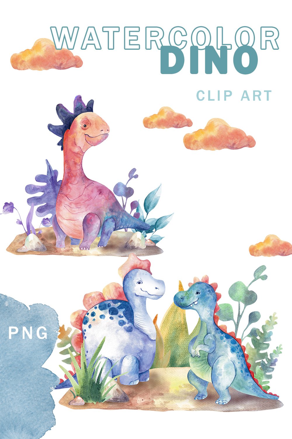 Watercolor Dinosaur Clipart | Dino PNG Clip Art