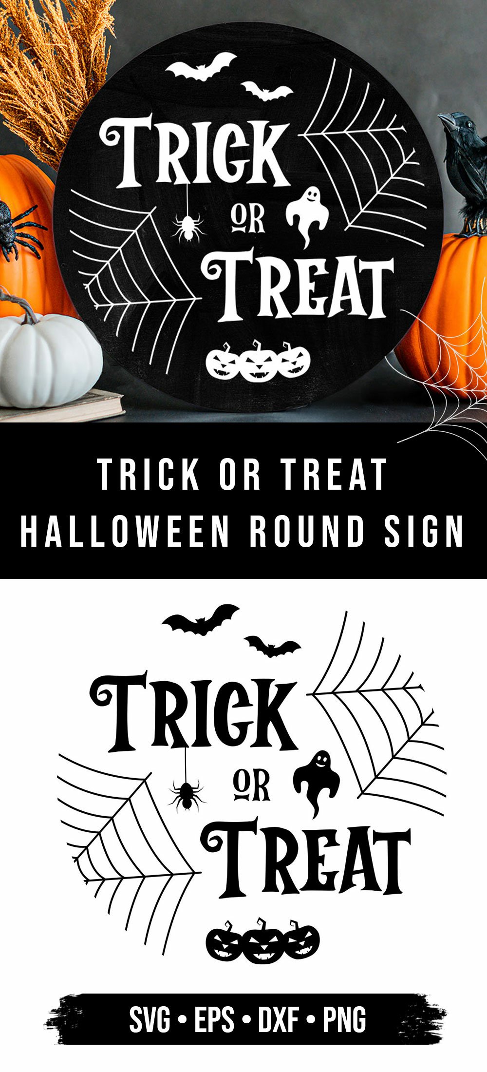 Trick or Treat Halloween Round Sign SVG