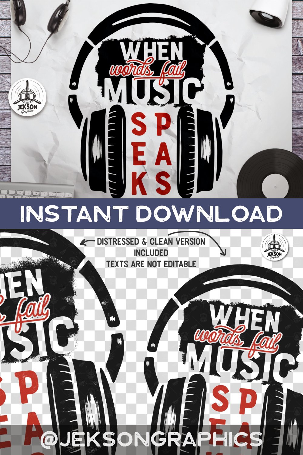 Retro Music T-Shirt Print Template / Headphones SVG Vector