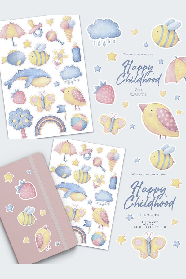 Happy Childhood Past 1. Printable Sticker pack