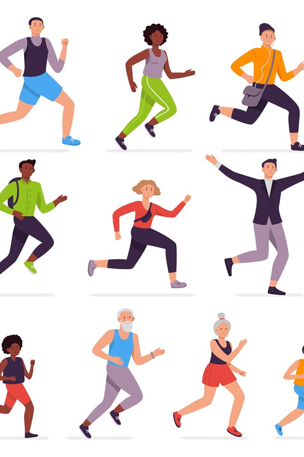 People run. Running person, fast girl and sprinting boy. Jog