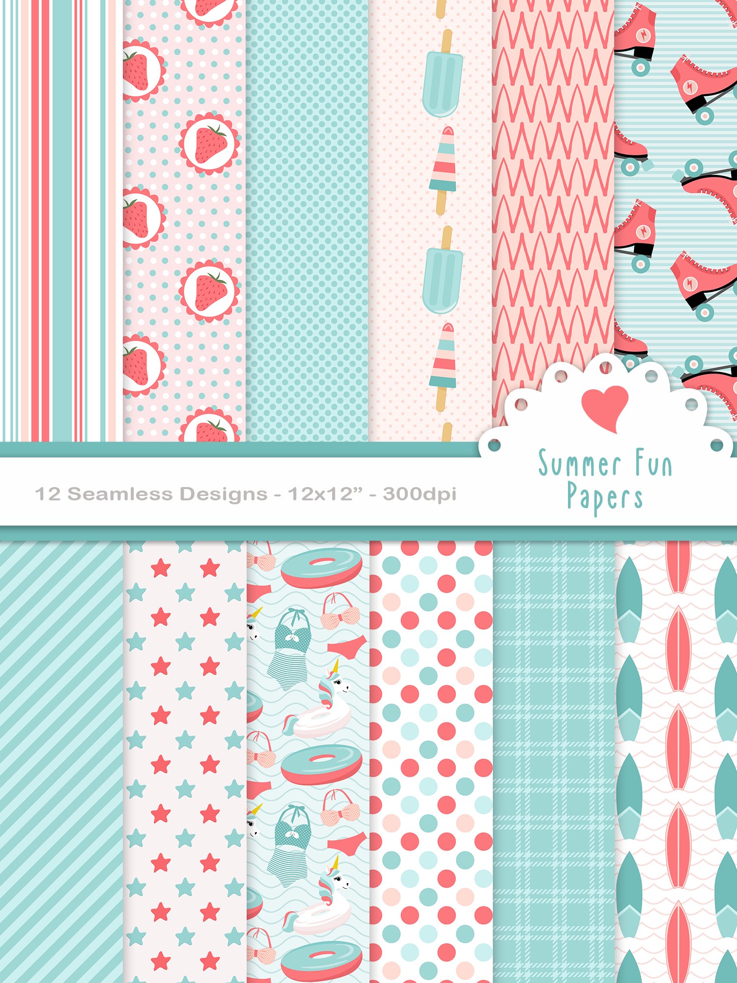 Summer fun planner papers, seamless scrapbook (2078984)