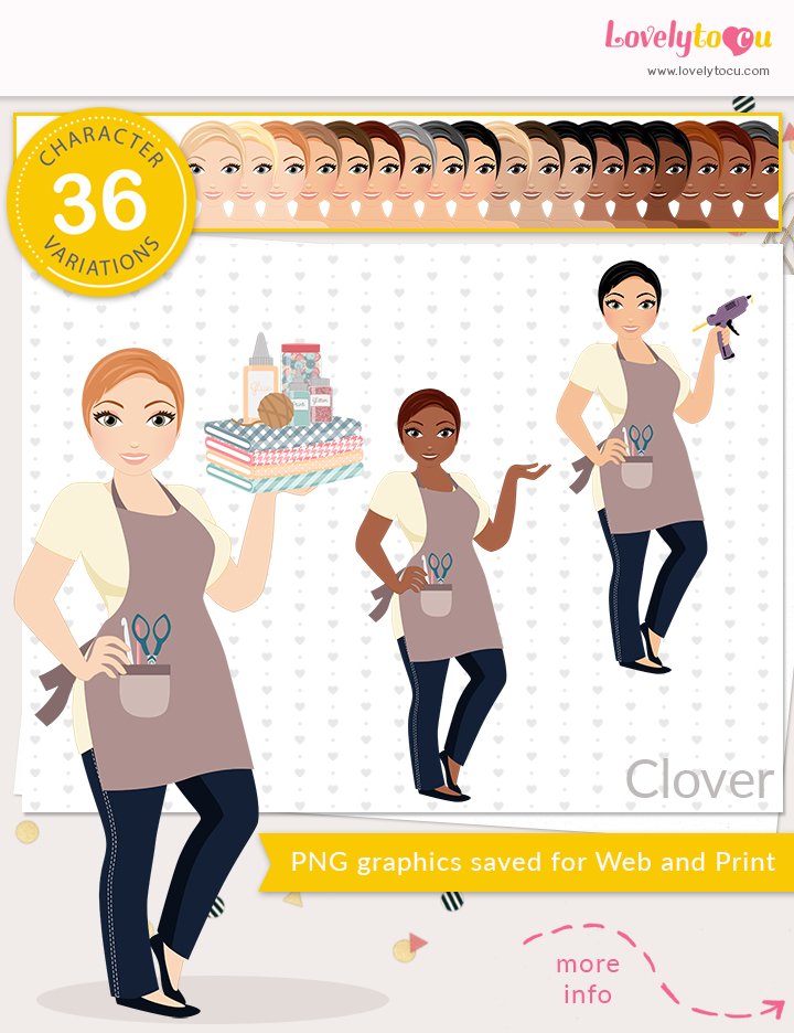 Crafty woman character clipart LVC59 Clover