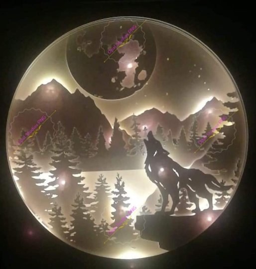Howling Wolf mountains nature 3d layered shadow box lightbox