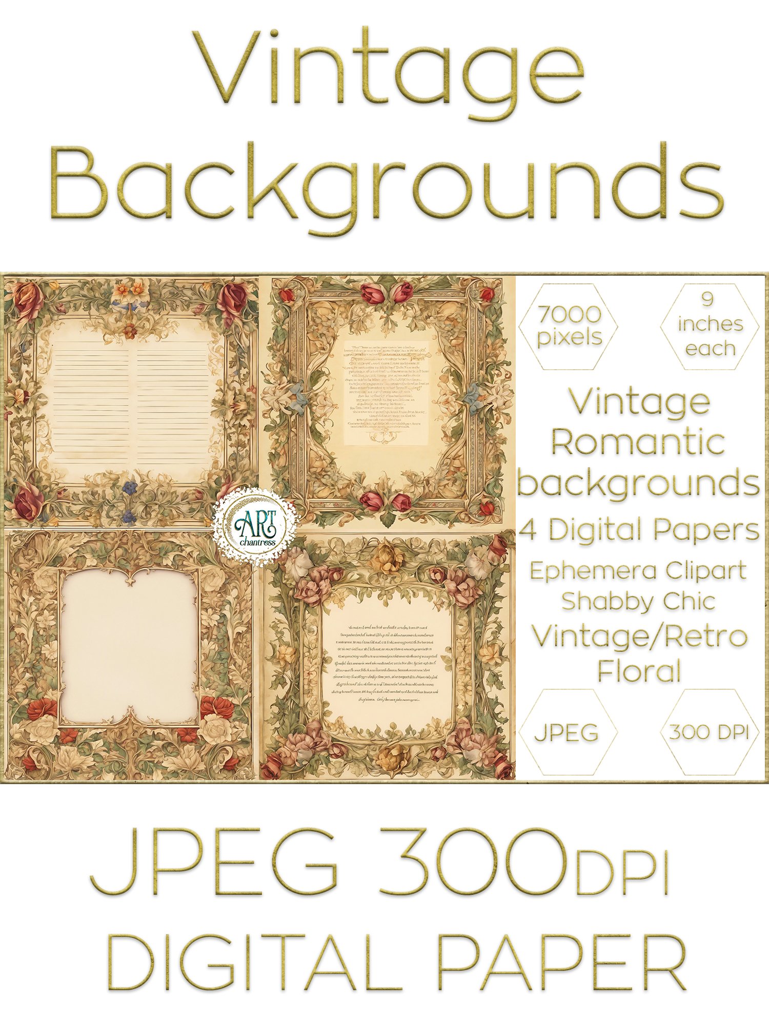 Vintage Classic digital papers Bohemian Flowers (3212590)