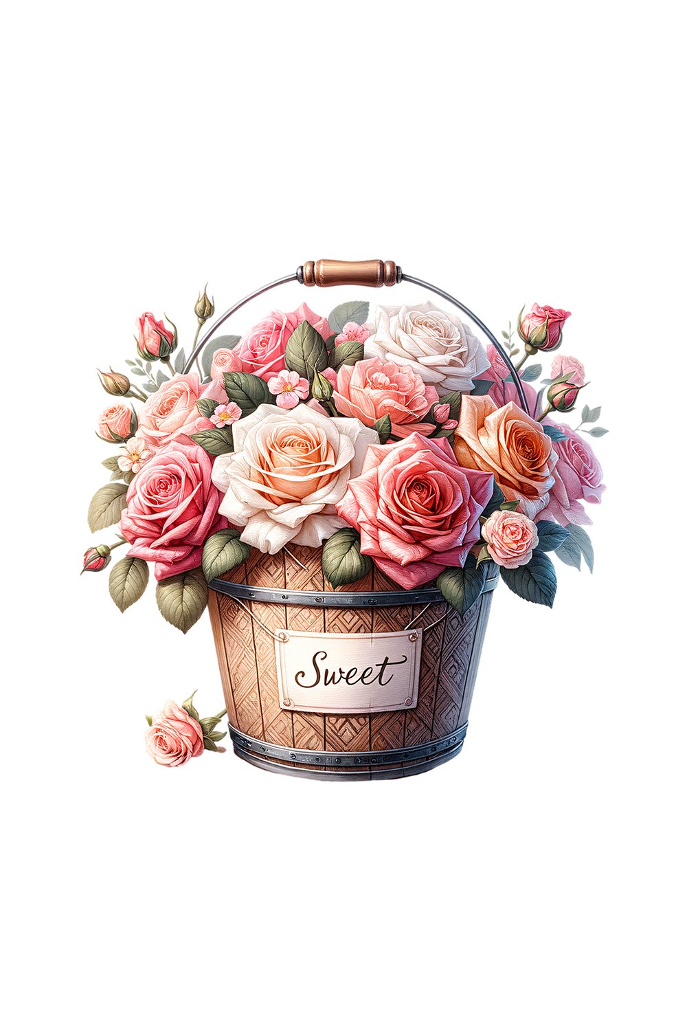 Rose Florals Bucket Clipart Sublimation (3758718)