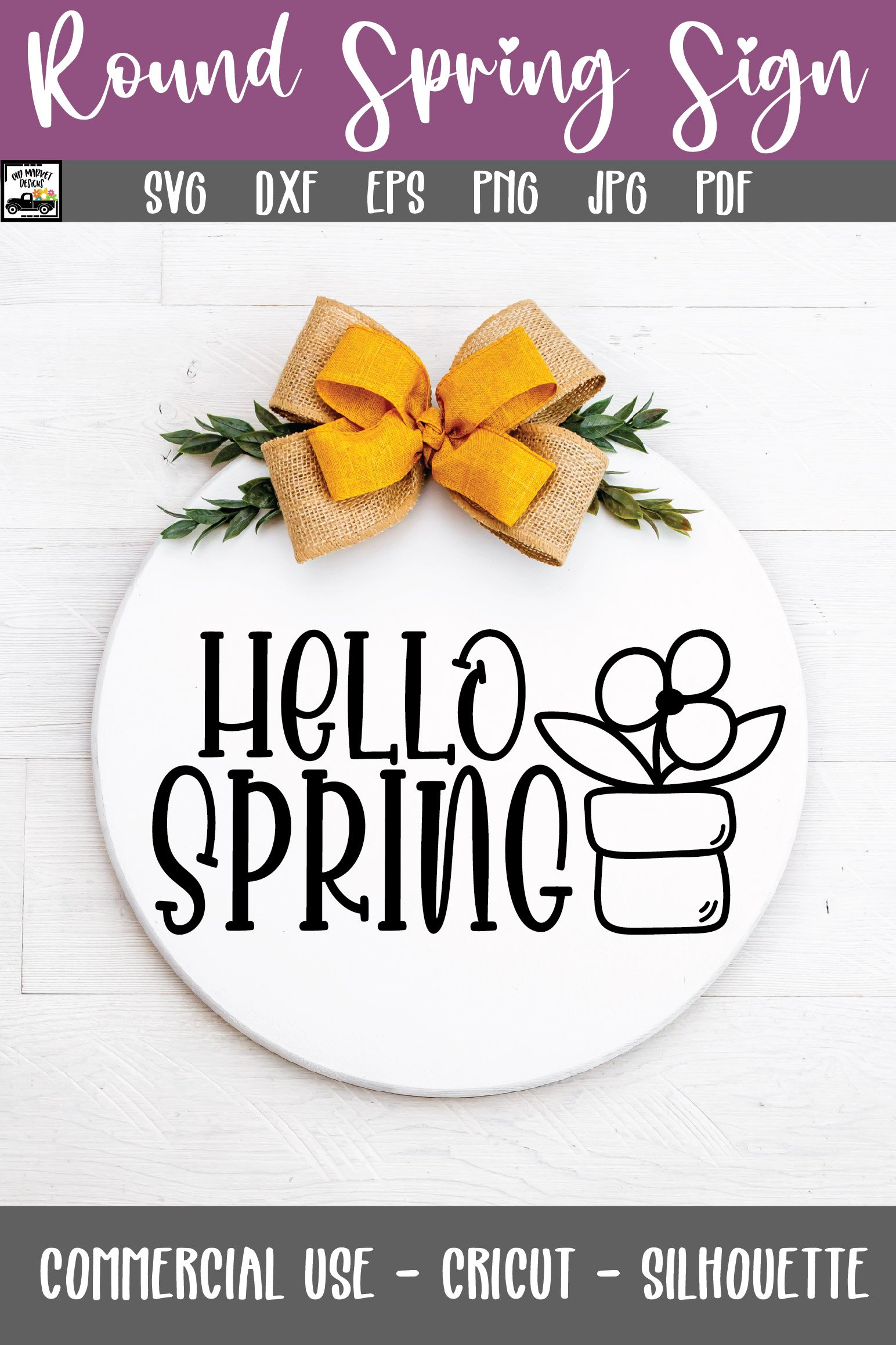 Hello Spring SVG File | Round Door Sign SVG File