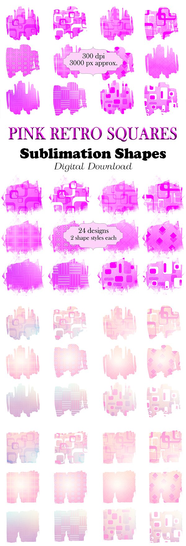 48 Retro Pink Squares Sublimation Shapes
