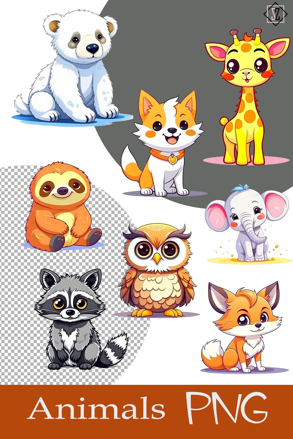 Cartoon animals. PNG