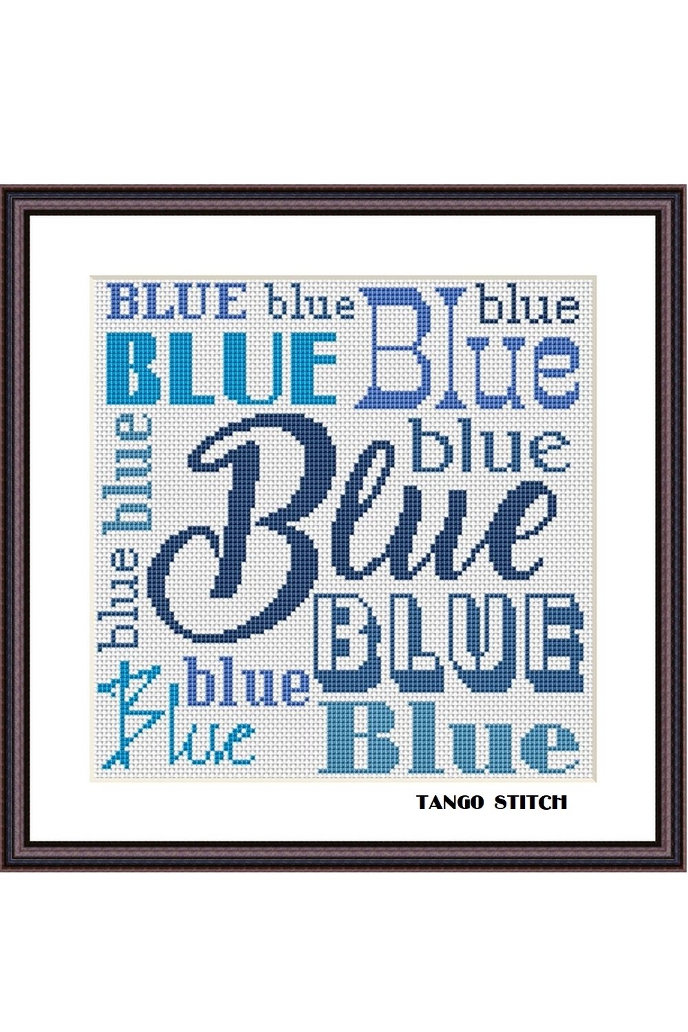 Blue words typography lettering cross stitch pattern