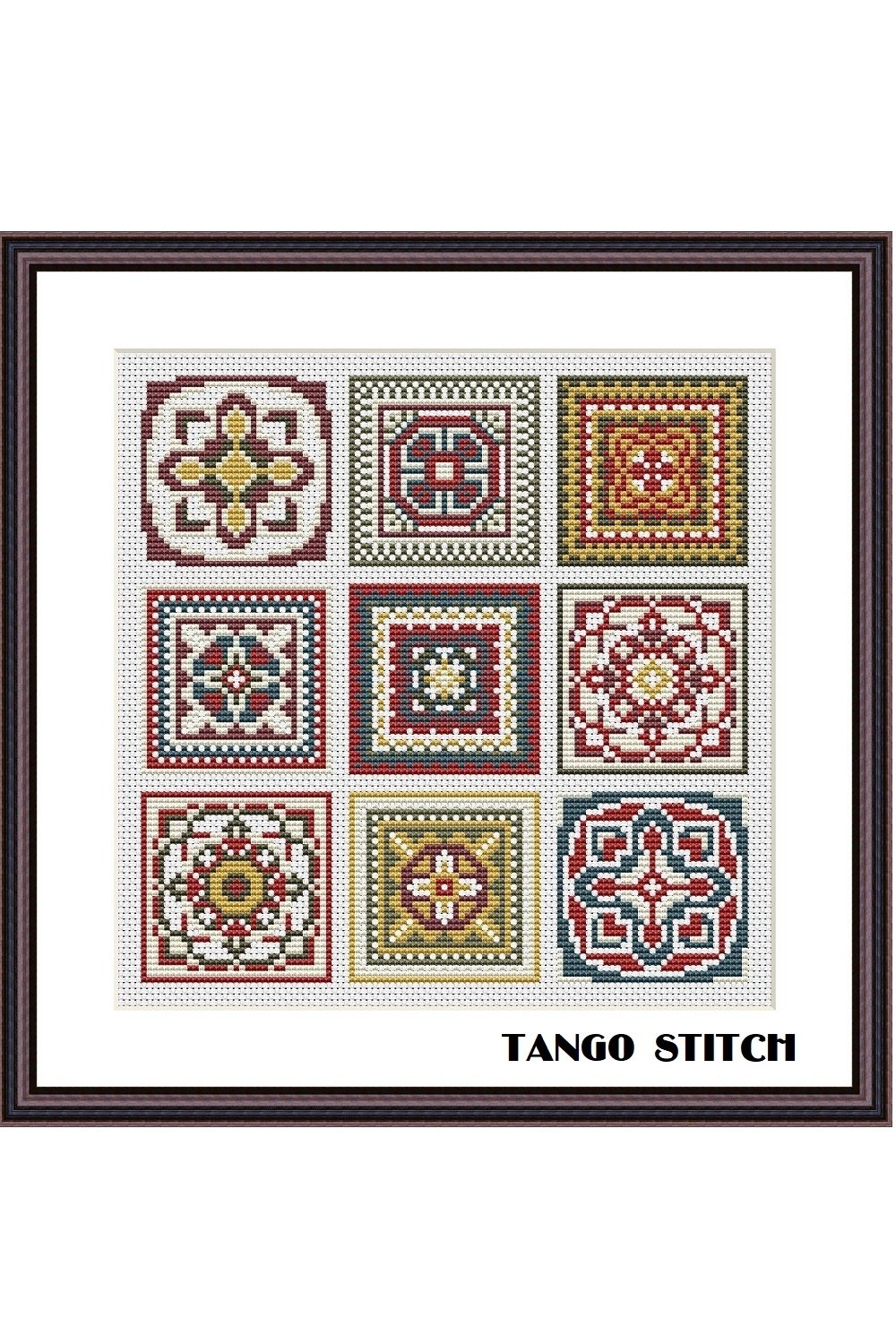 Granny squares motif cross stitch ornament pattern