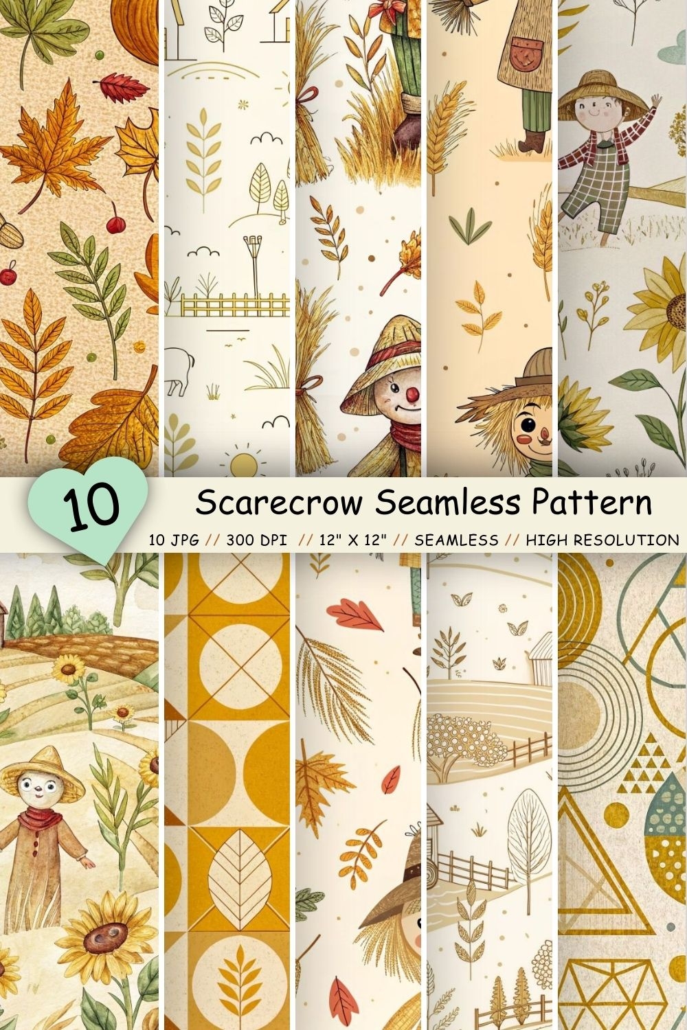Scarecrow Seamless Pattern - Sunflower Yellow & Burlap Brown