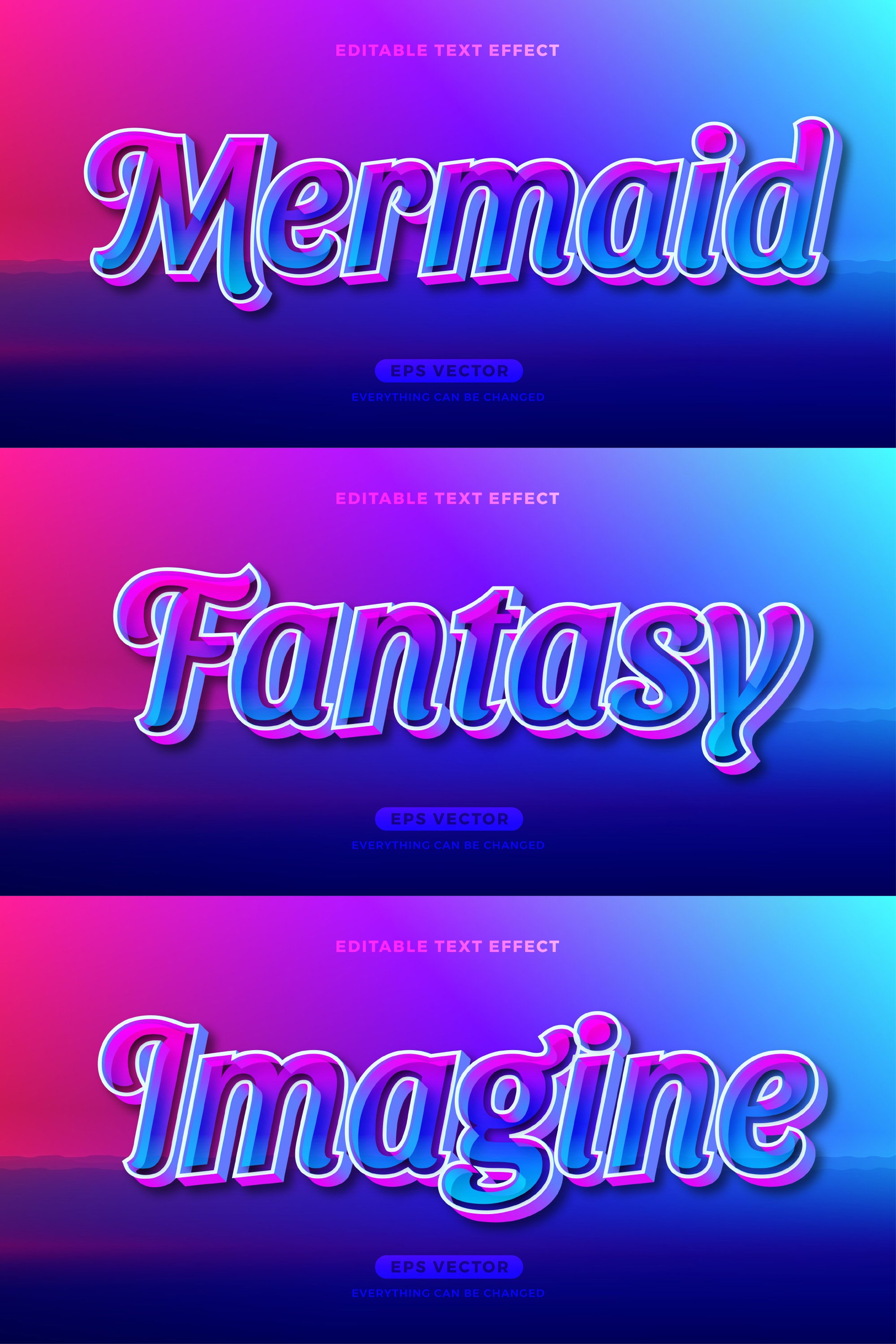 Mermaid editable text effect style vector