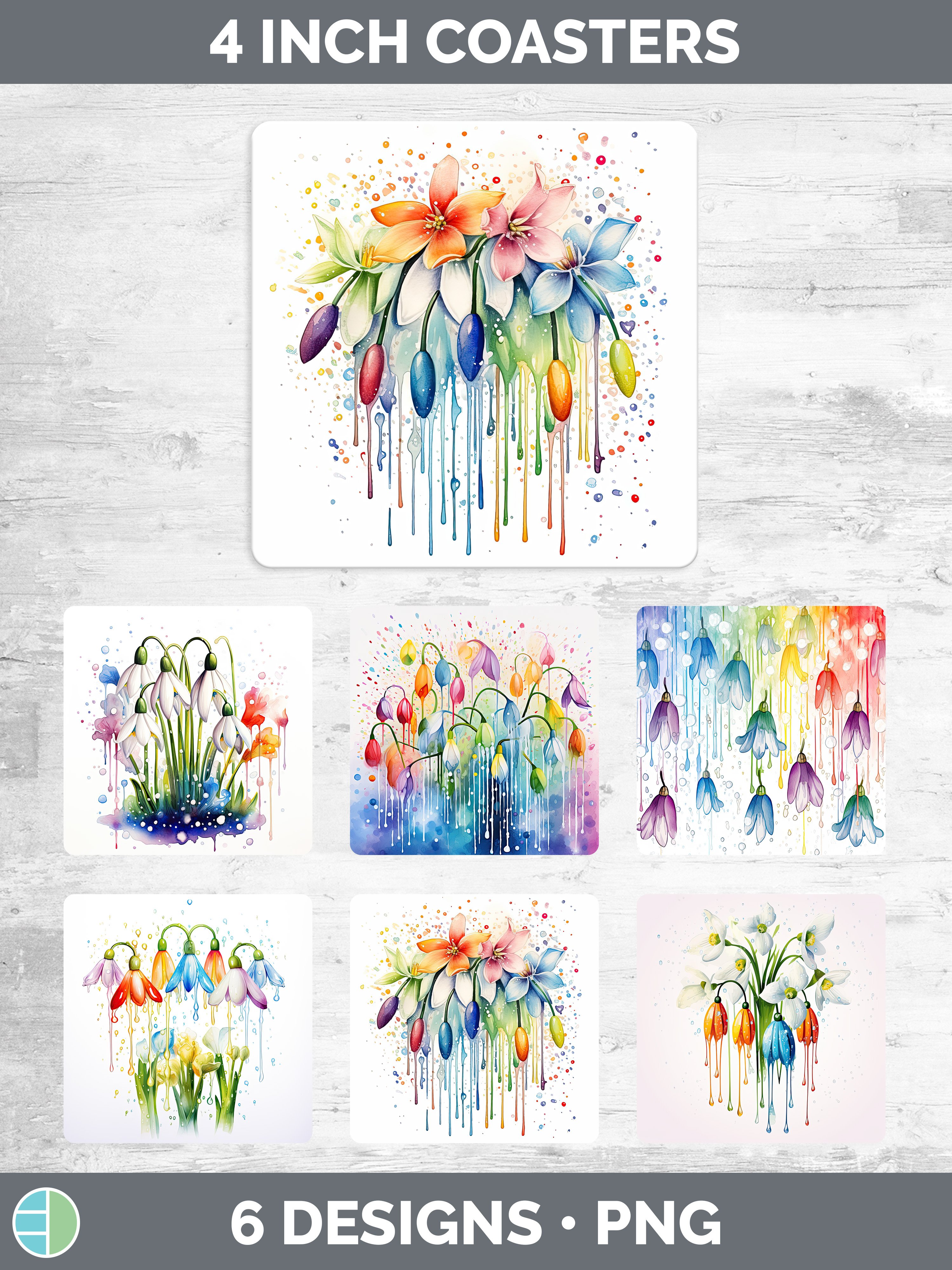 Splat Rainbow Snowdrop Flowers Square Coaster | Bundle Coast