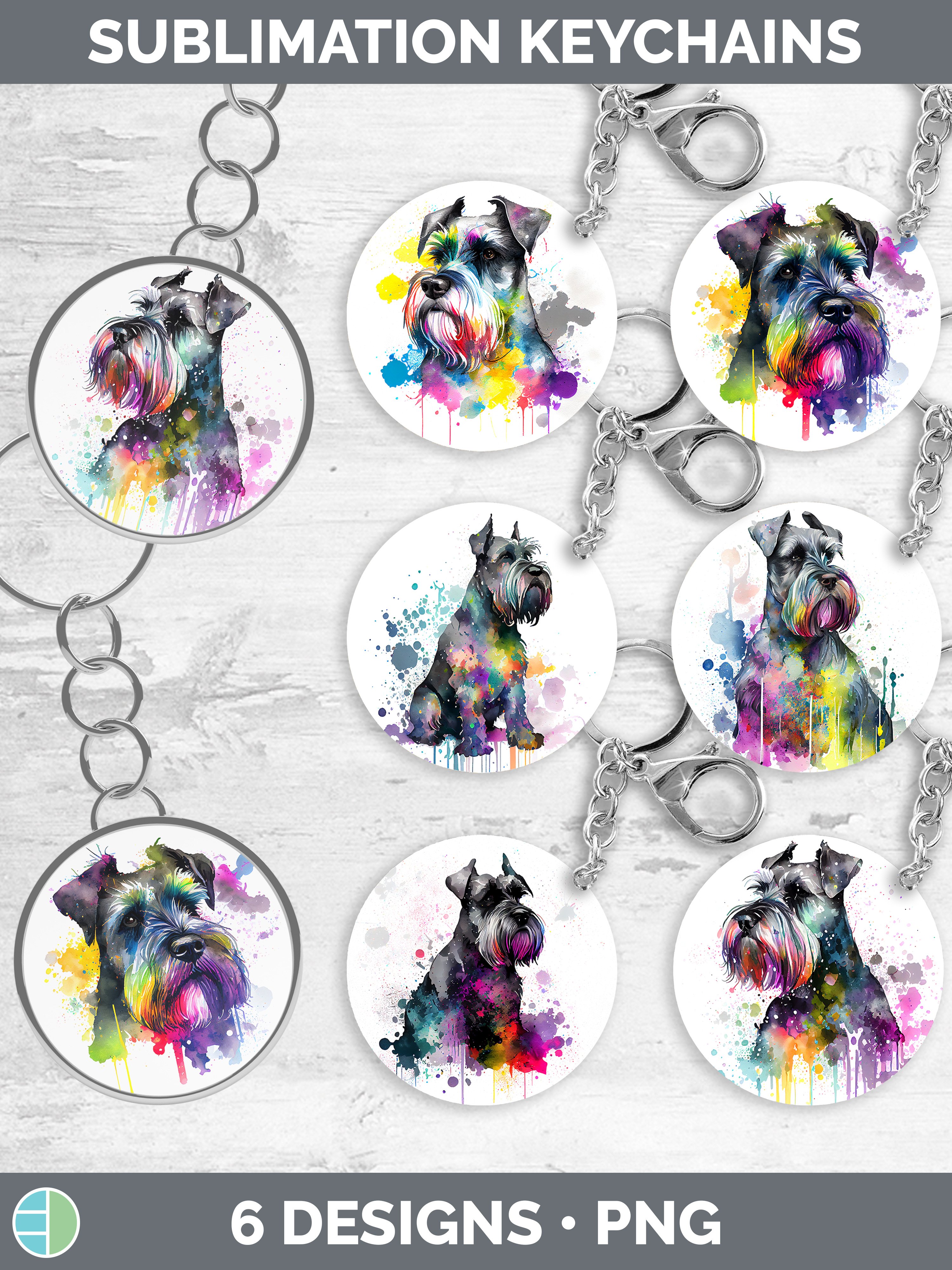 Rainbow Standard Schnauzer Dog Keychain | Sublimation Keyrin