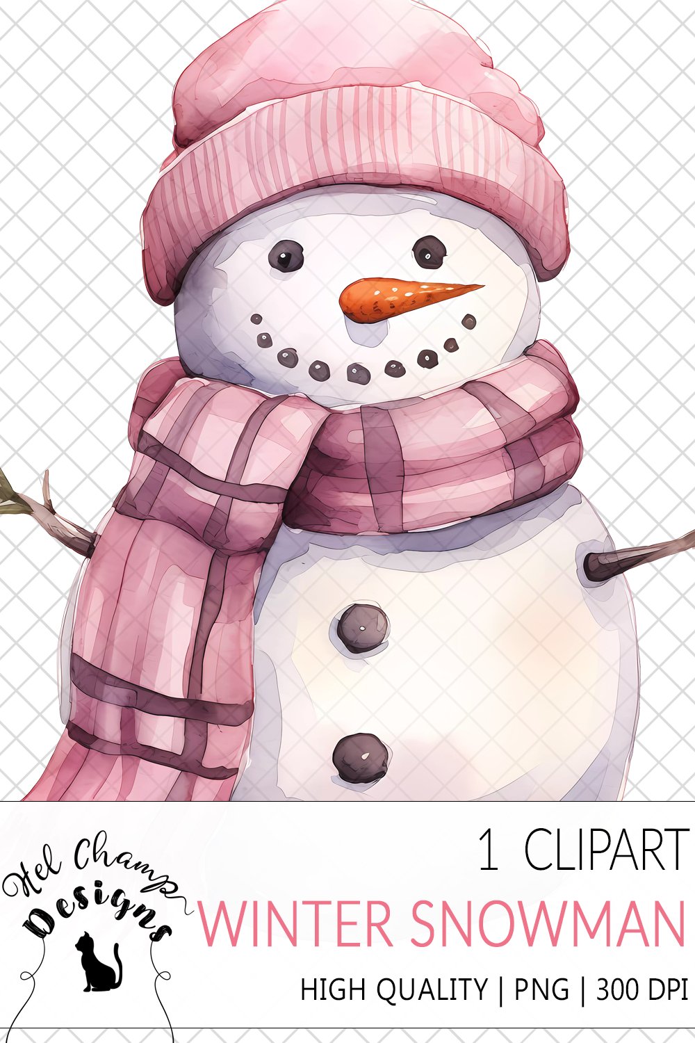 Winter pink snowman transparent clipart