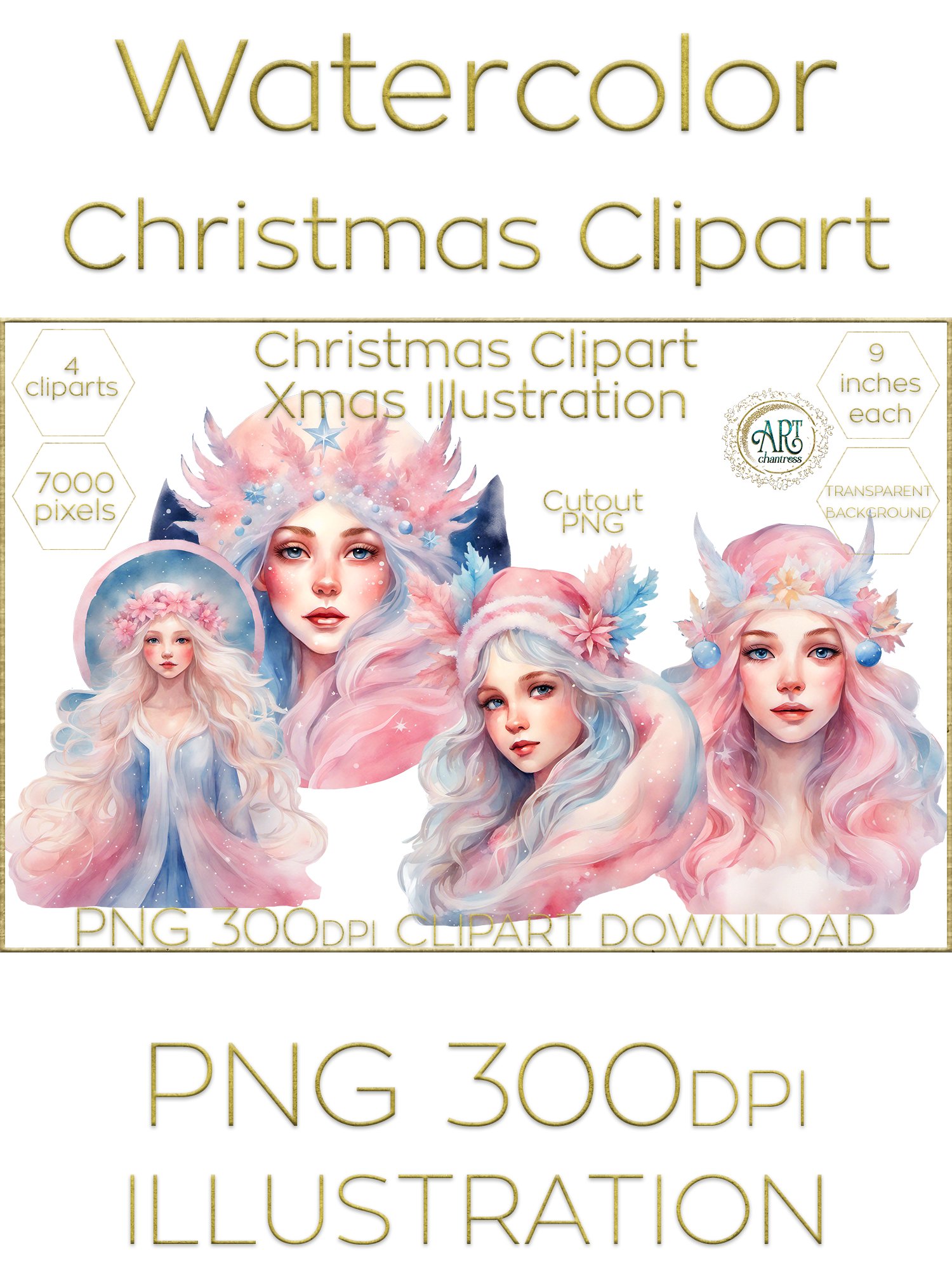 Watercolor Christmas Santa Claus girl Clipart (2904249)
