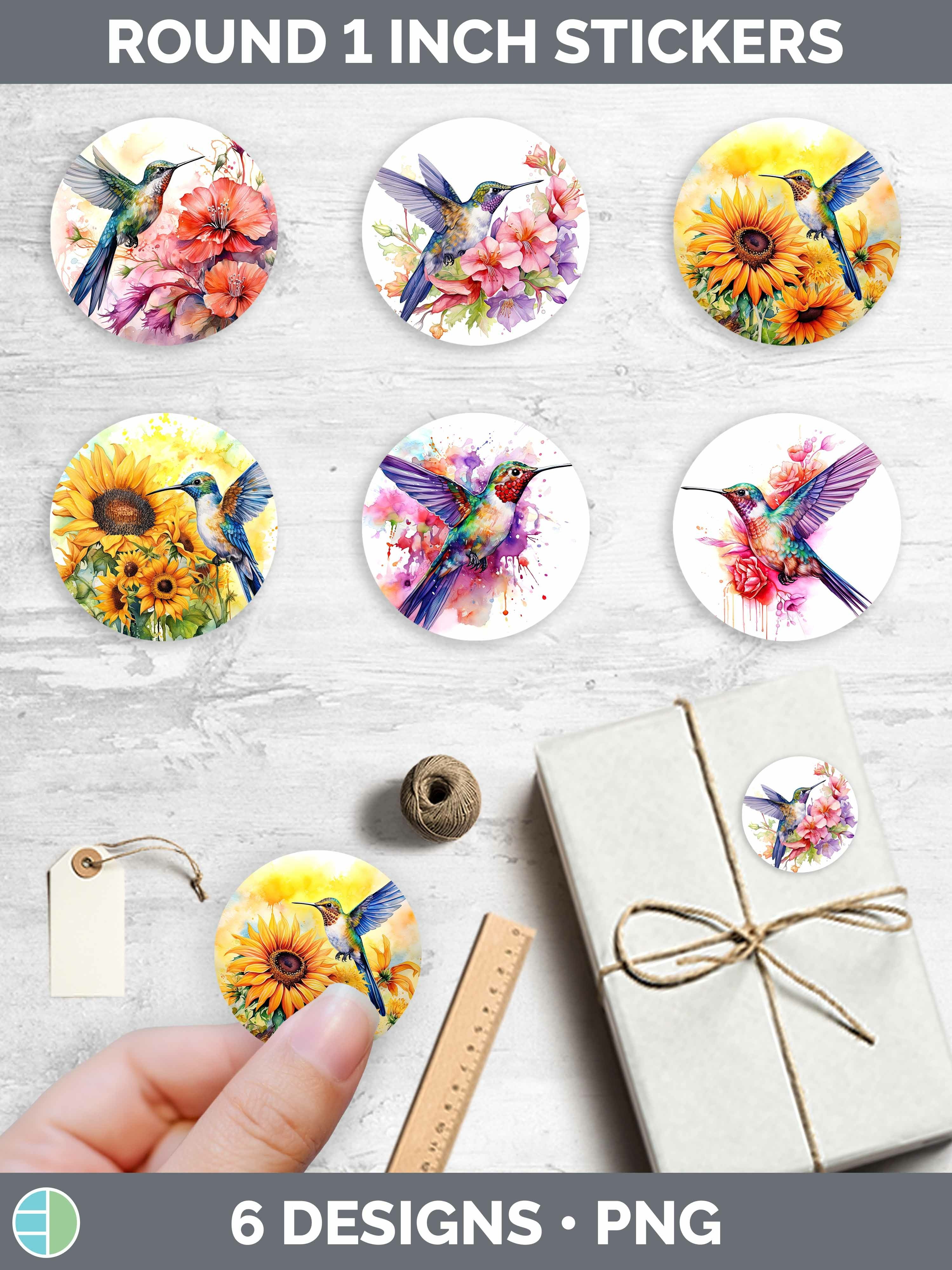 Watercolor Hummingbird Stickers | Round Labels Bundle