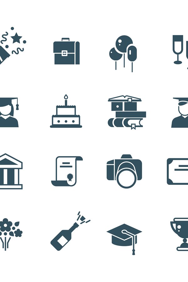 Student achievement and high school graduation vector icons