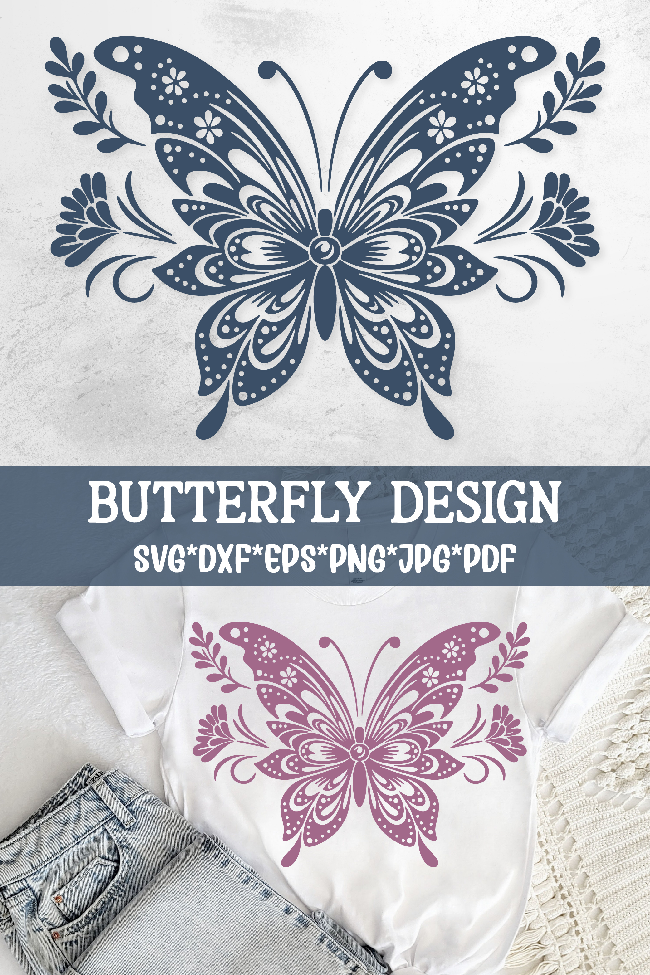 Butterfly Silhouette SVG Cut File. Flower (5744675)