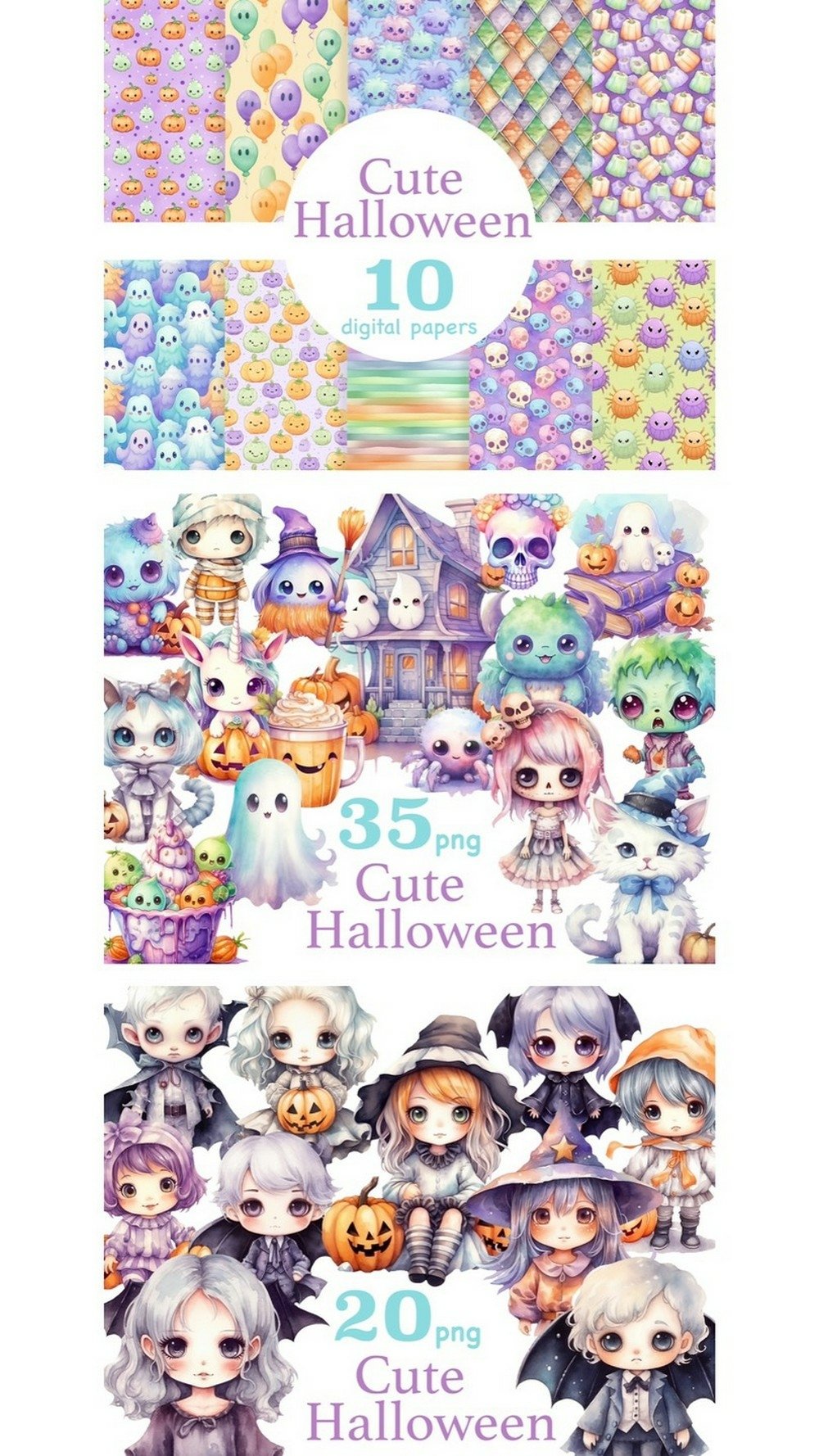 Cute Halloween Clipart PNG | Kawaii Woman Clipart