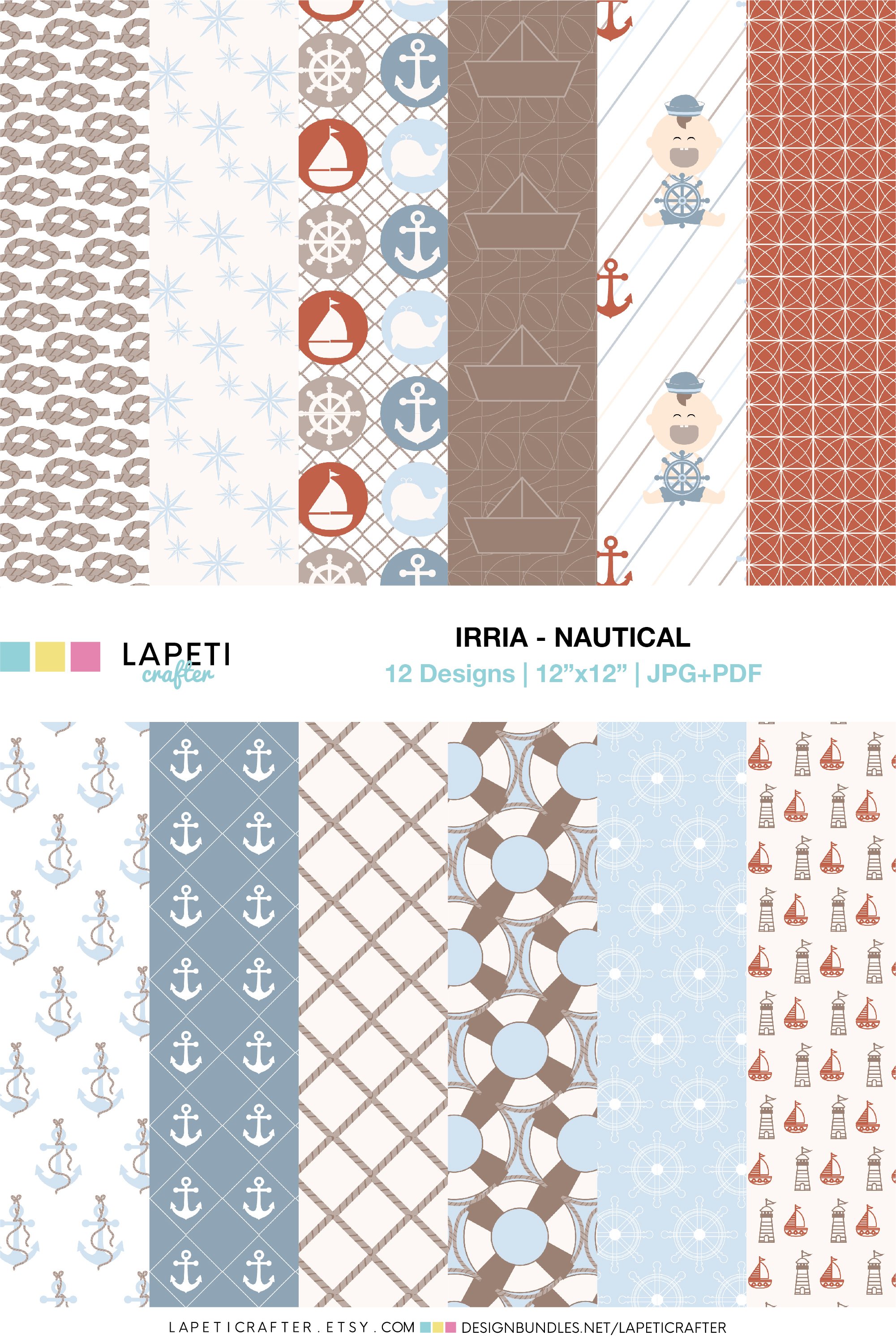 Nautical Paper Pack | Baby Boy Scrapbooking Digital Download