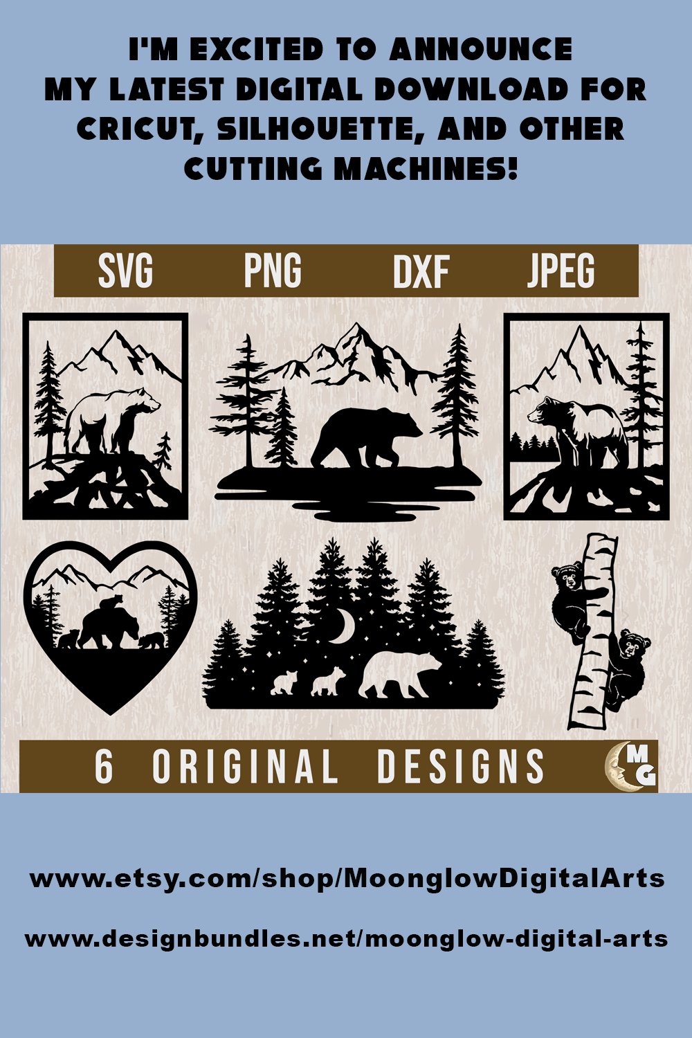 6 Original Bear SVG Bundle Digital Download