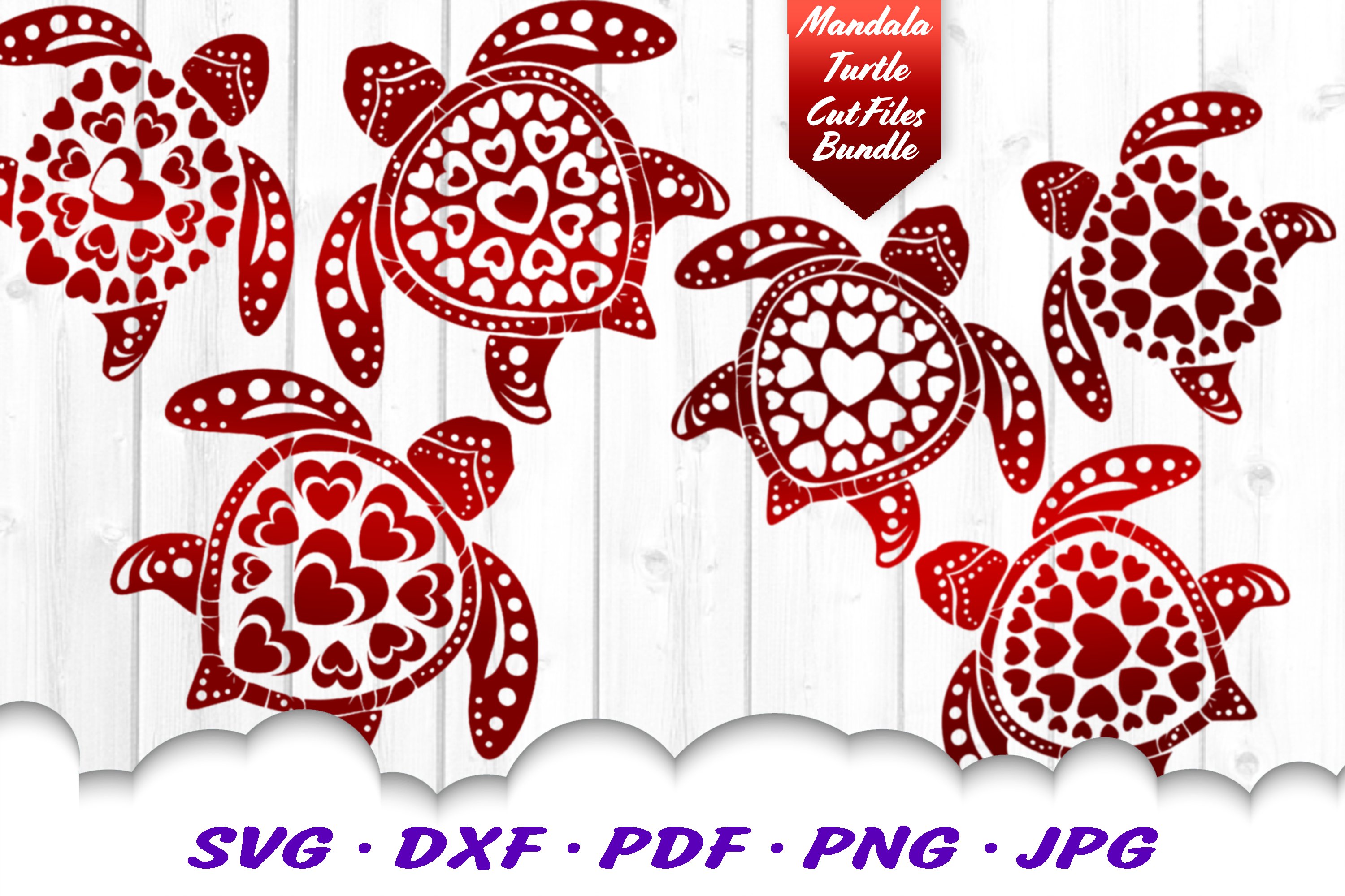 Valentines Mandala Sea Turtle Heart SVG DXF Cut (432318)