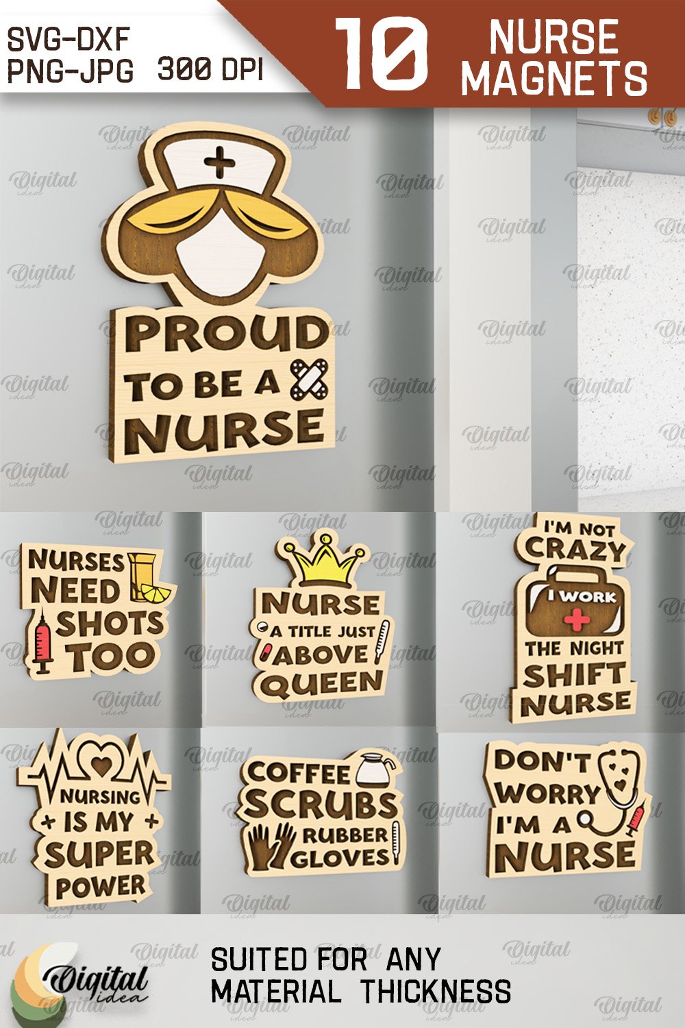 Nurse Wooden Magnets Laser Cut Bundle. Fridge Magnets SVG