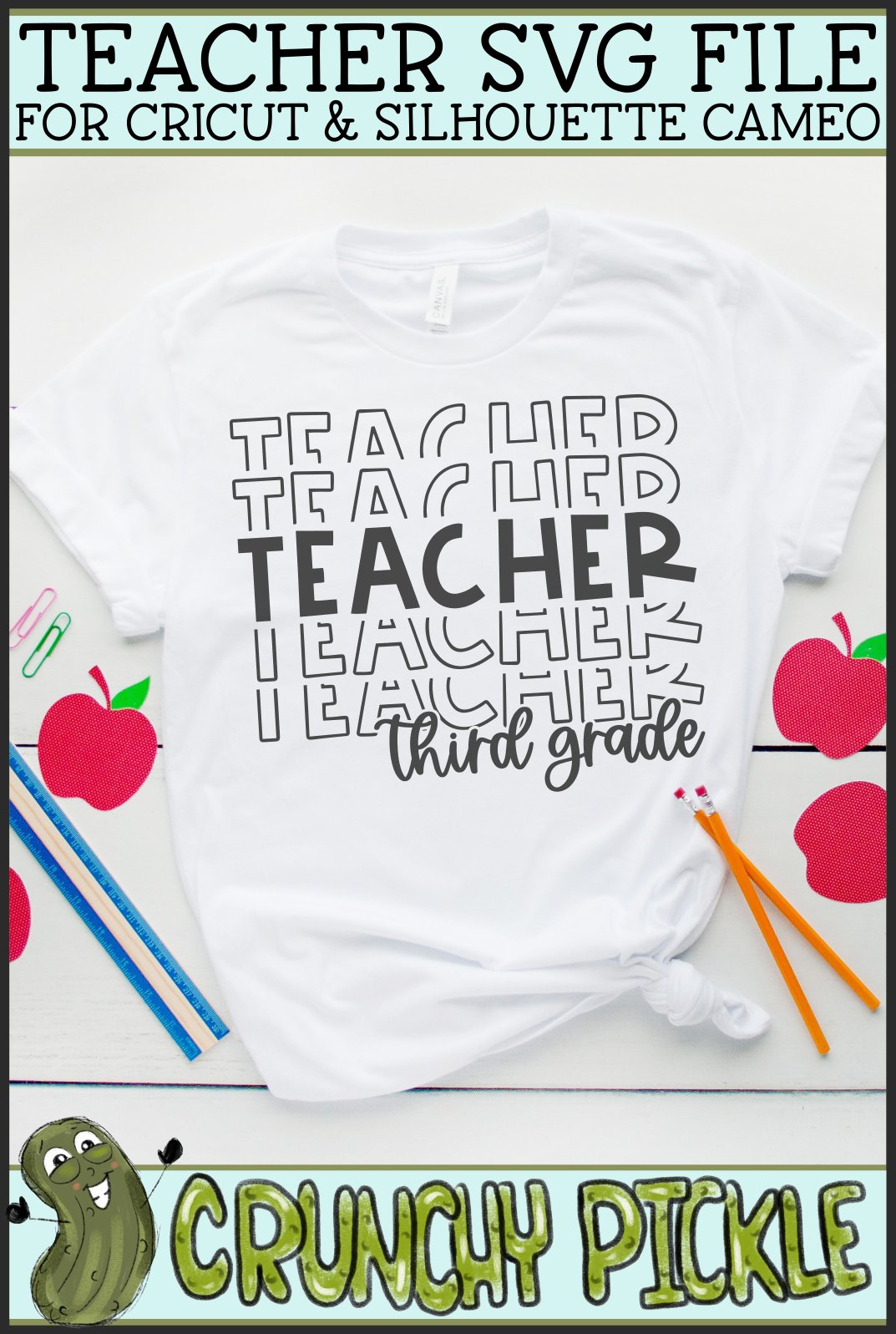 Stacked Third Grade Teacher SVG File