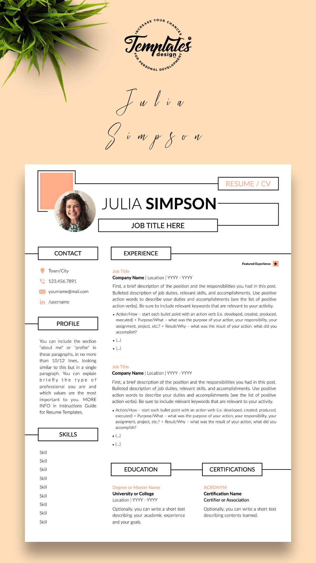 Creative Resume CV Template for Word & Pages Julia Simpson