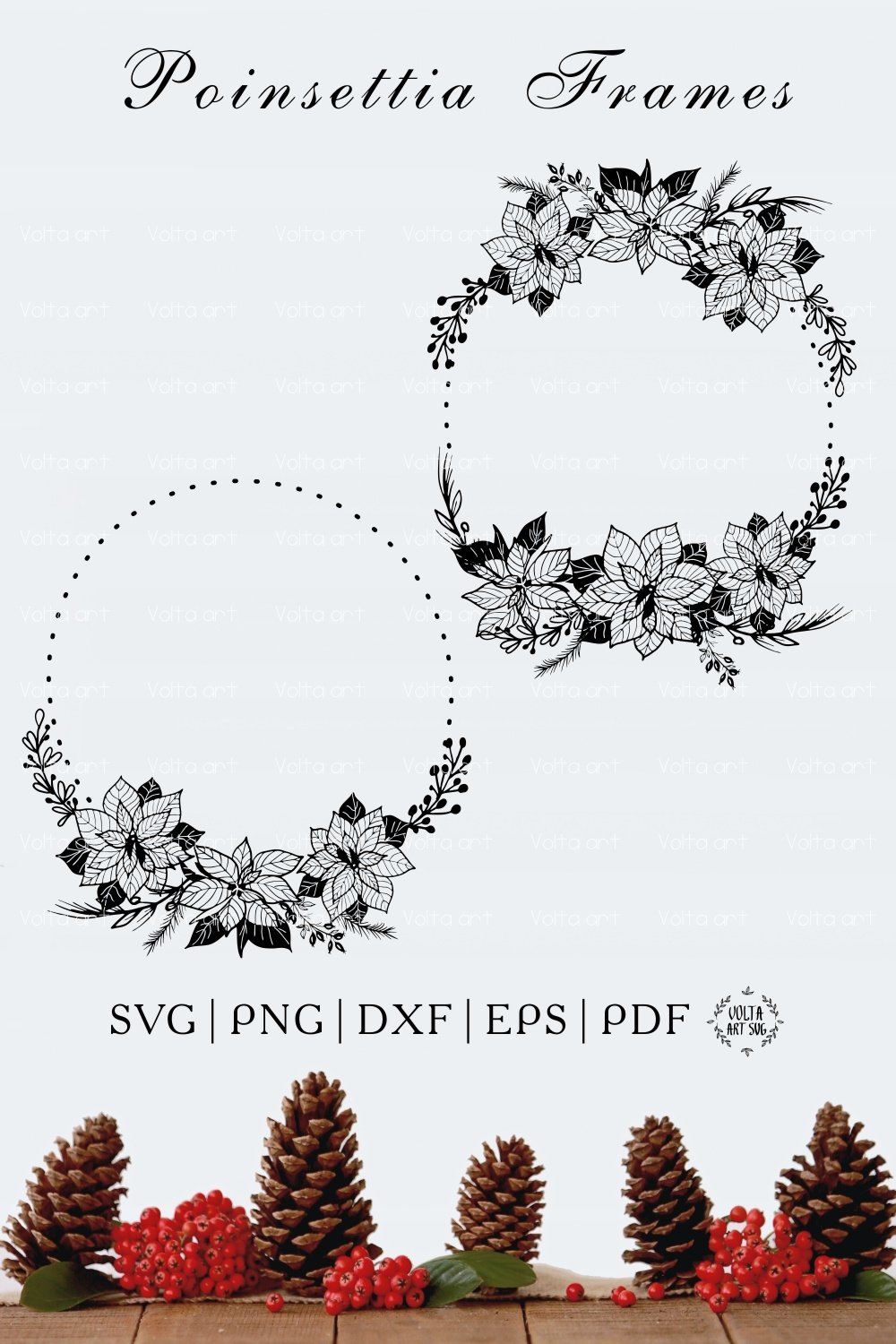Poinsettia frames svg, Poinsettia Wreath bundle, Christmas