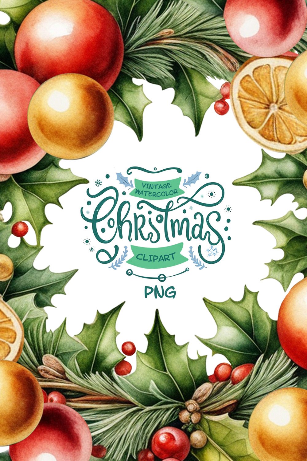 Vintage Watercolors Christmas Clipart. Retro New Year Bundle